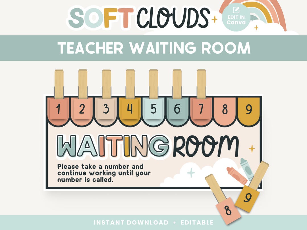 Teacher Waiting Room Printable Display, Editable in Canva, Cute Pastel ...