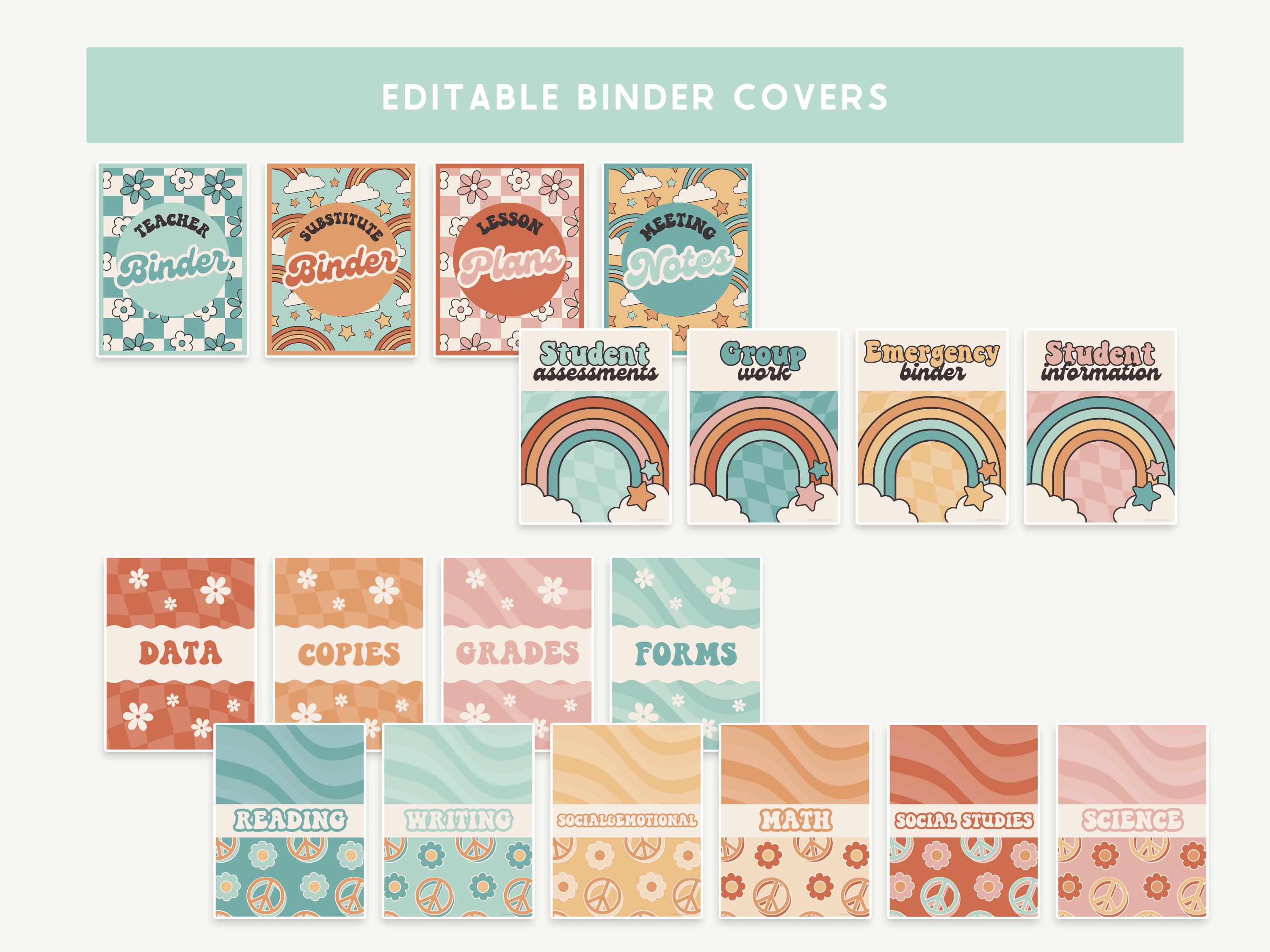 Classroom Binder Covers and Spines, Editable Groovy Retro Teacher ...