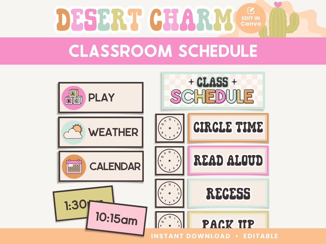 Classroom Visual Schedule, Editable Canva Template, Bright Desert ...