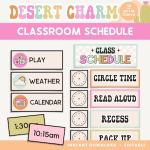 Classroom Visual Schedule, Editable Canva Template, Bright Desert ...