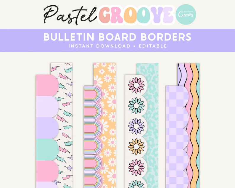 Classroom Bulletin Board Borders, Editable Canva Templates, Pastel ...