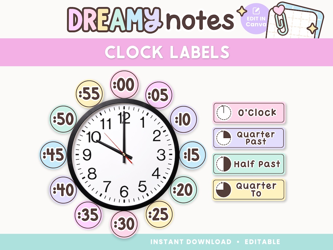 Classroom Clock Display Labels Printable Display, Editable in Canva ...