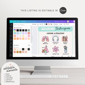 Calming Corner Editable Classroom Printables, Calm Down Skills, Canva ...