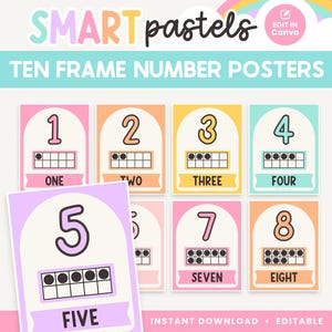 Number Ten Frames Classroom Editable Posters, Bright Pastels Counting ...
