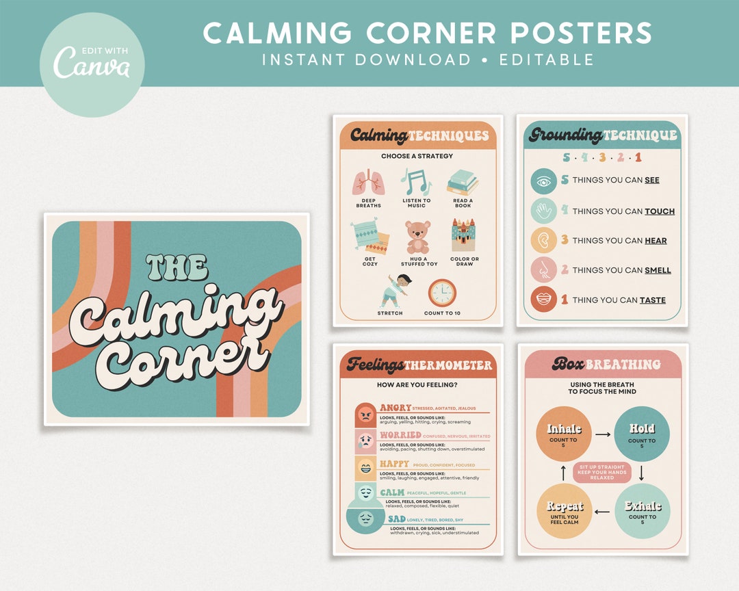 Calming Corner Editable Classroom Printables Groovy Retro - Etsy
