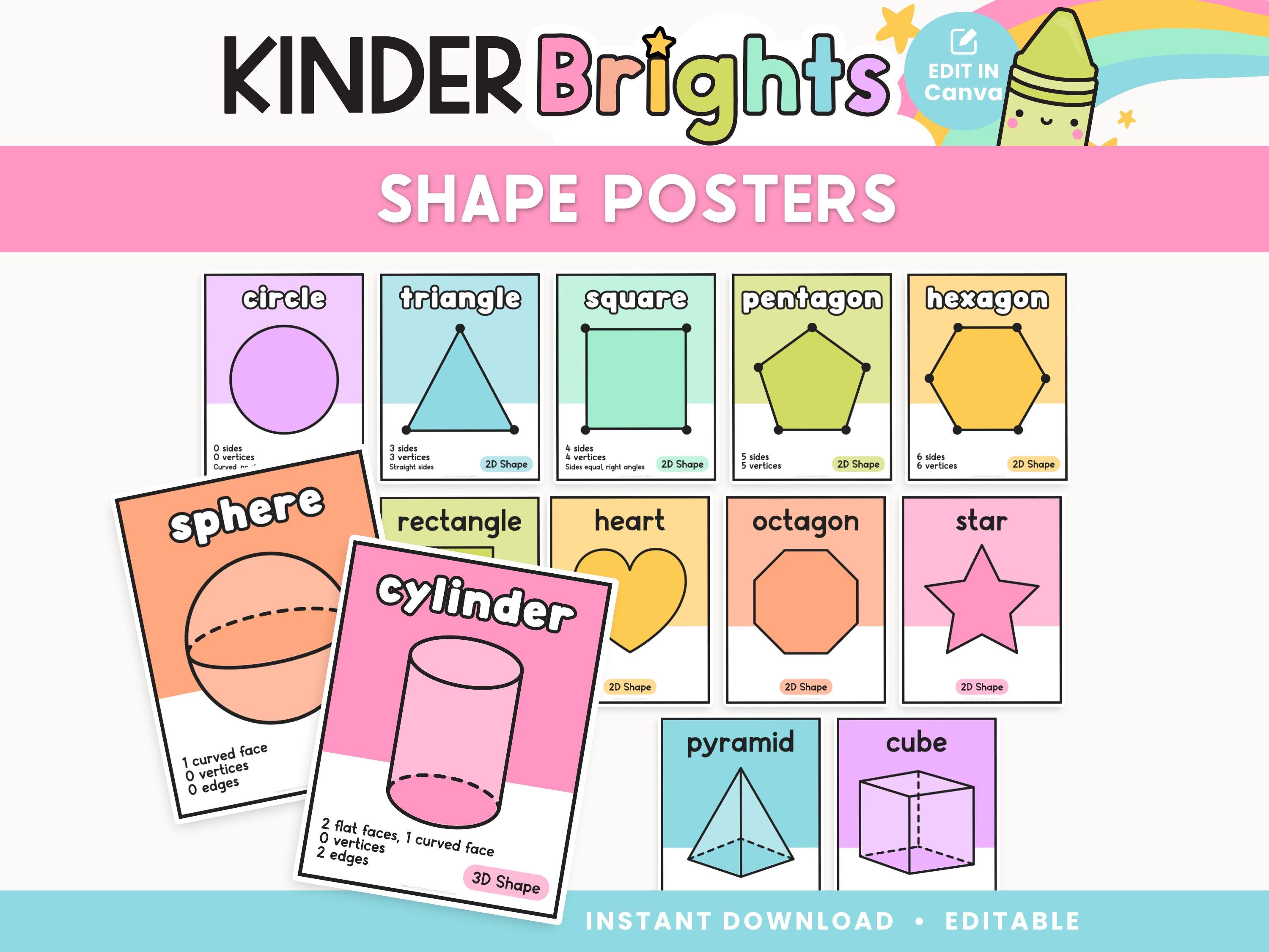 Editable Shape Posters for Classroom | Kinder Brights Shapes With ...