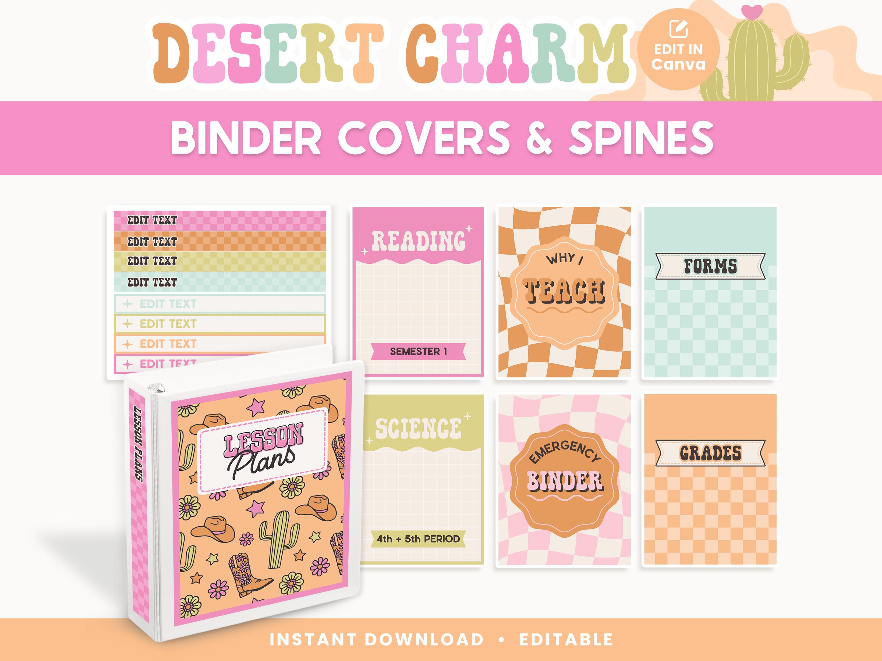 Classroom Binder Covers and Spines, Editable Bright Desert Teacher ...