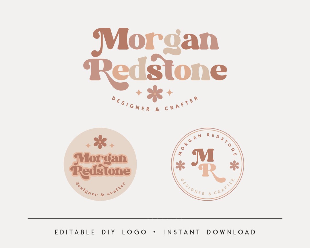 Editable Logo Designs, DIY Boho Handmade Logo, Circle Retro Logo ...