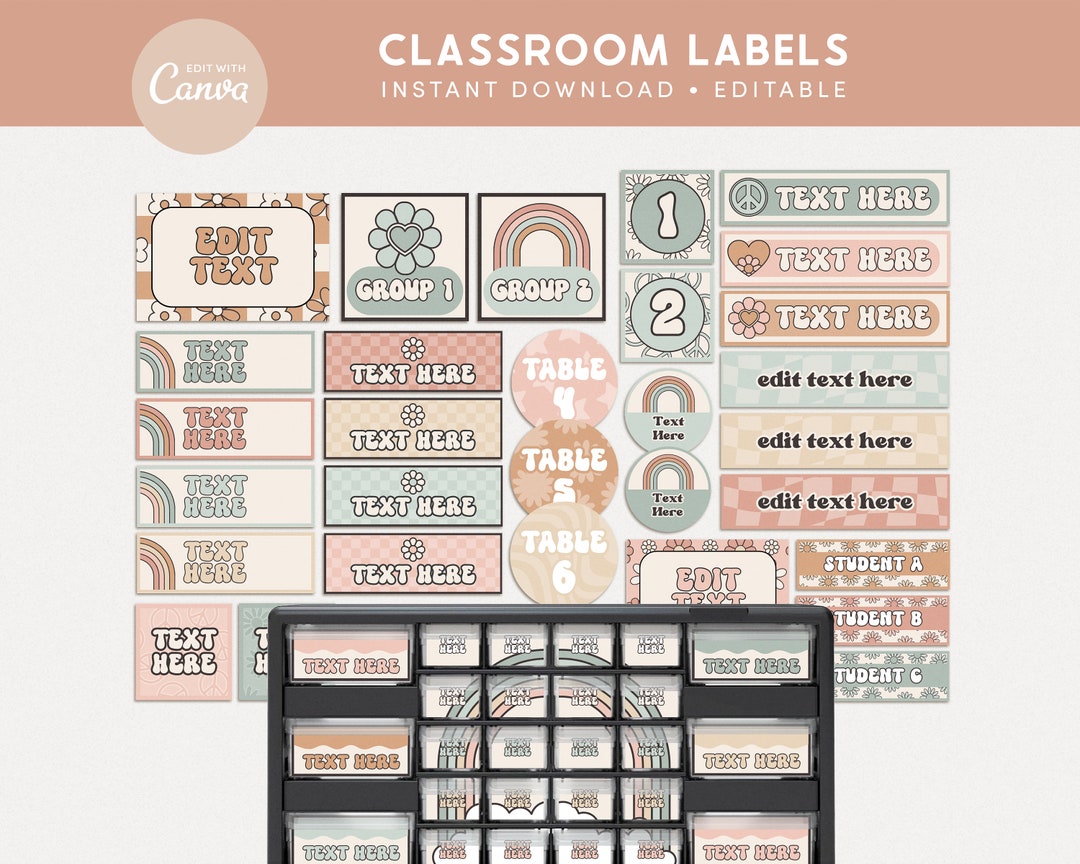 Classroom Labels Editable Templates, Pastel Retro Classroom ...