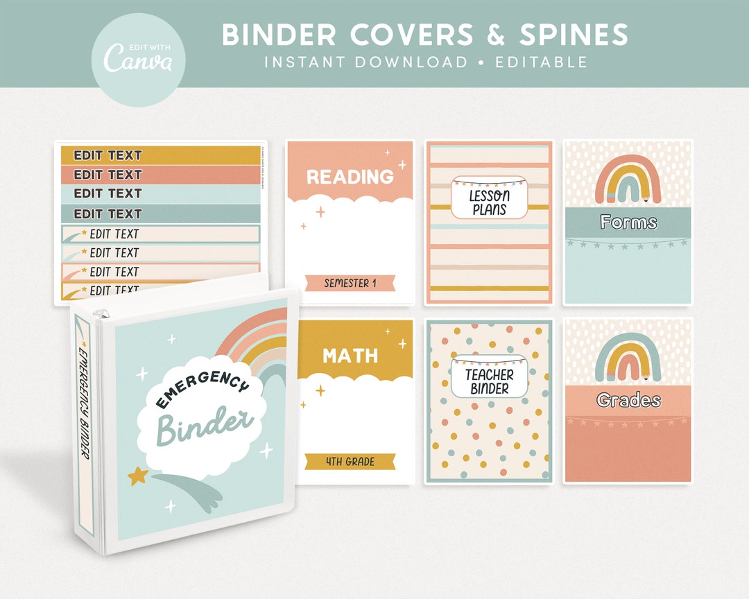 Classroom Binder Covers and Spines, Editable Pastel Rainbow Teacher ...