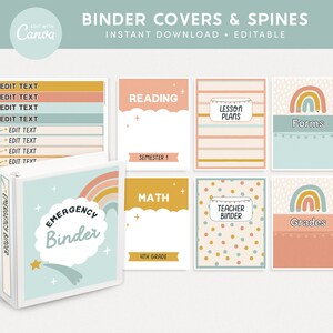 Classroom Binder Covers and Spines, Editable Pastel Rainbow Teacher ...