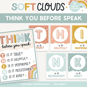 Editable Think Classroom Printable Posters, Think Before You Speak ...