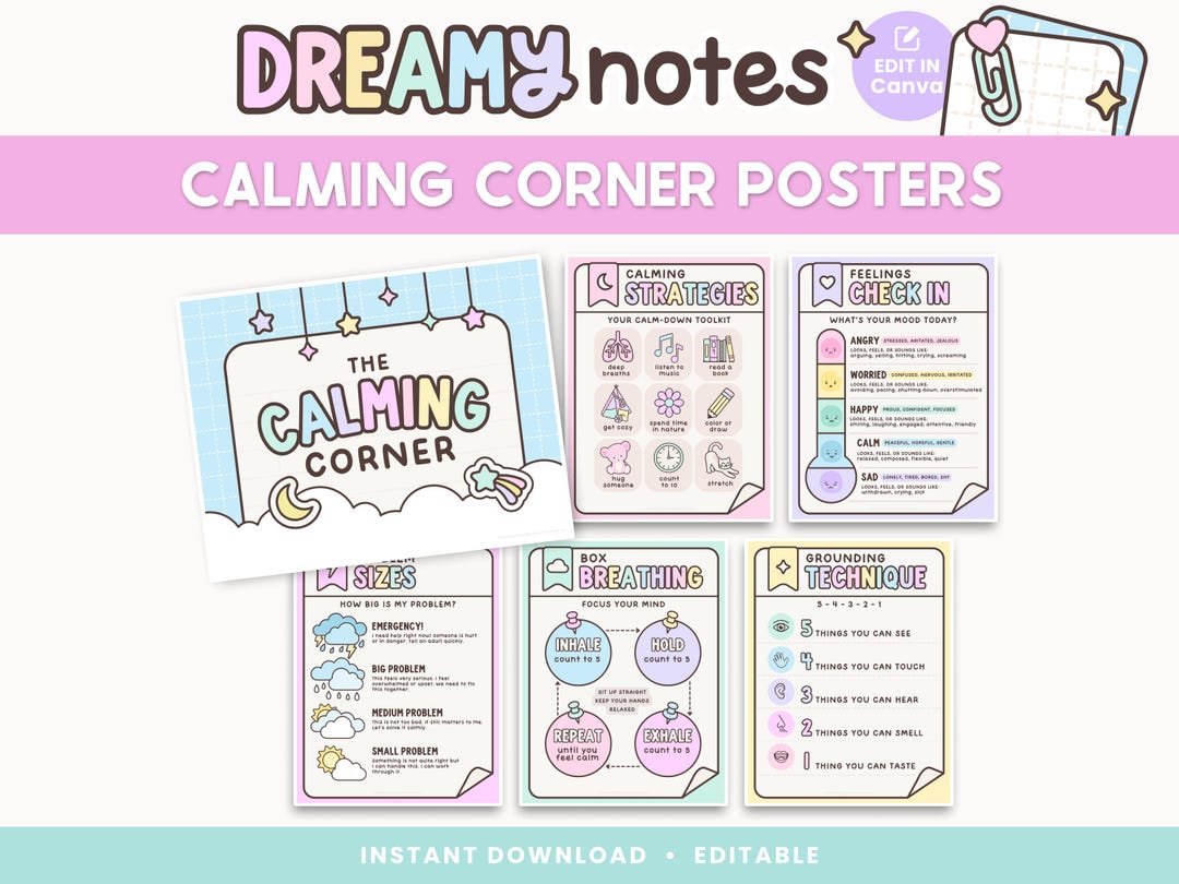 Calming Corner Editable Classroom Printables | Calm Down Skills ...