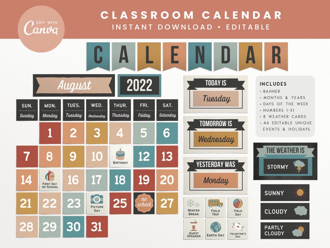 Classroom Calendar Display and Weather Station, Editable Printable ...