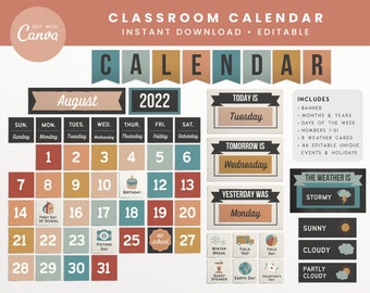 Classroom Calendar Display and Weather Station, Printable Modern Boho ...