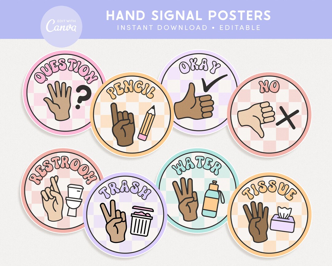 Classroom Hand Signals Poster Display Editable in Canva - Etsy
