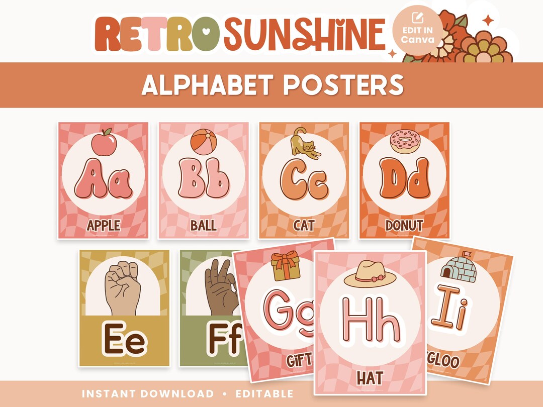 Alphabet Classroom Editable Posters, Groovy Cursive Letter Templates ...