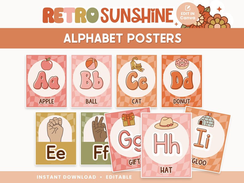 Alphabet Classroom Editable Posters, Groovy Cursive Letter Templates ...