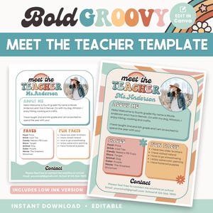 Meet the Teacher Classroom Printable Template, Groovy Teacher ...