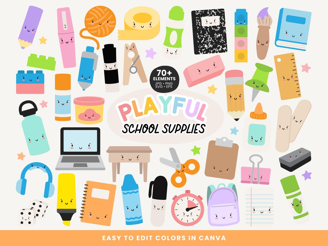 Playful School Supplies Clip Art Svgs, Pngs, EPS, AI Files, Pencil ...
