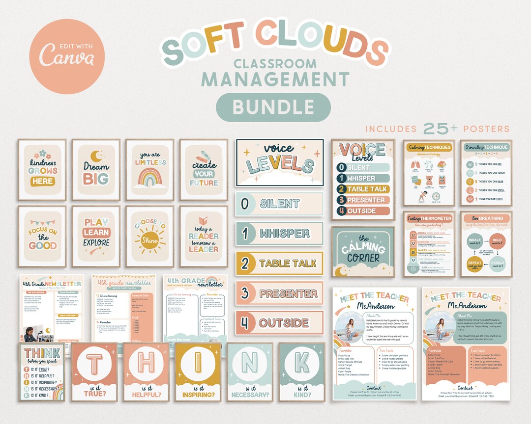 Editable Classroom Management Bundle Cute Boho Canva Editable - Etsy