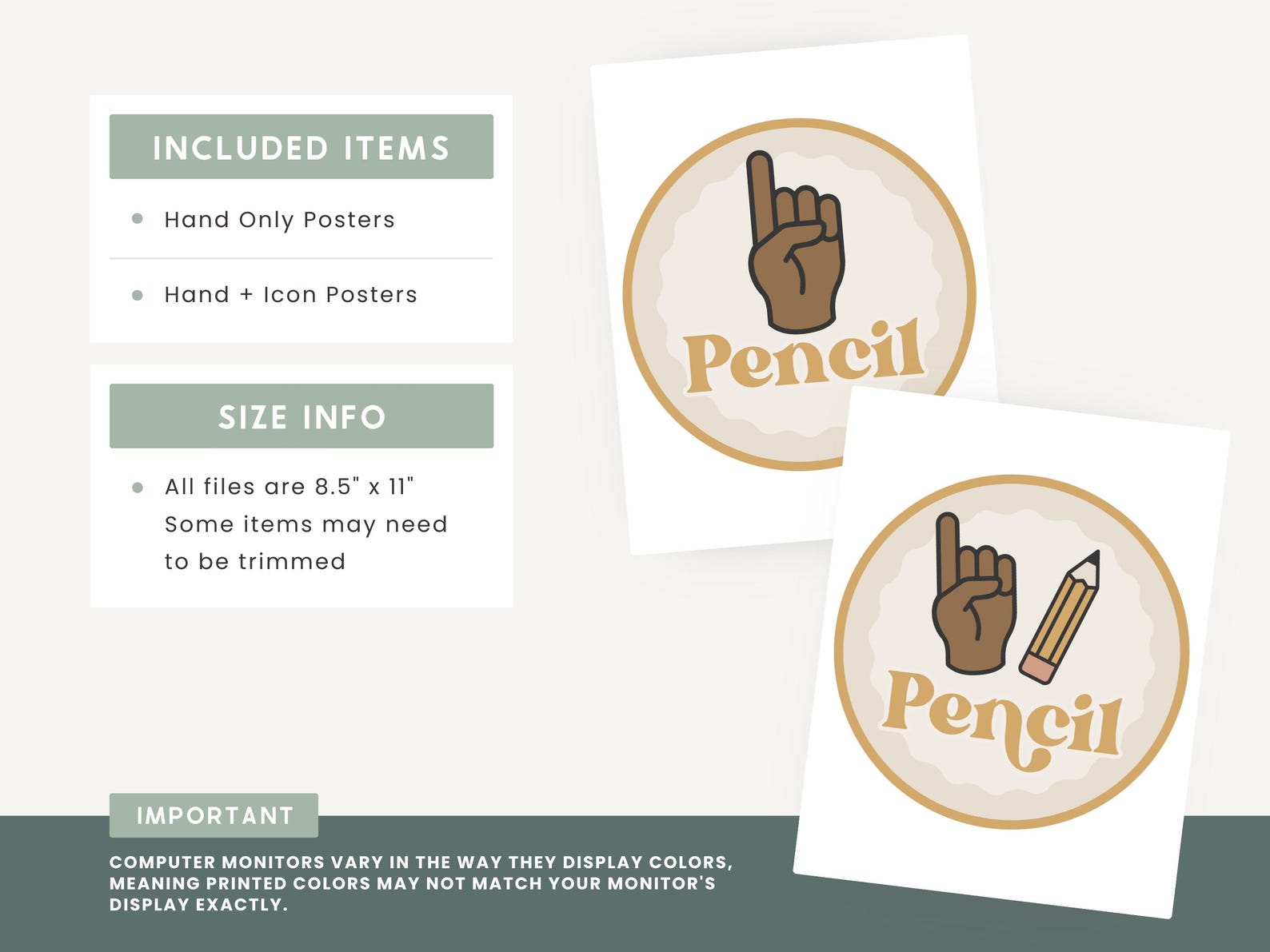 Classroom Hand Signals Poster Display, Editable in Canva, Boho Modern ...