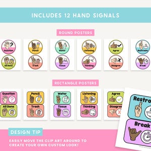 Classroom Hand Signals Poster Display, Editable in Canva, Bright ...