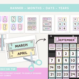 Classroom Calendar Display and Weather Station, Printable Cute Pastel ...