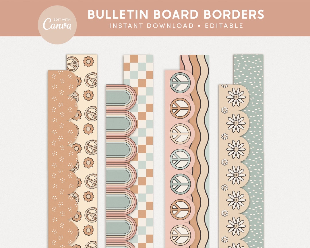 Classroom Bulletin Board Borders, Editable Canva Templates, Groovy ...