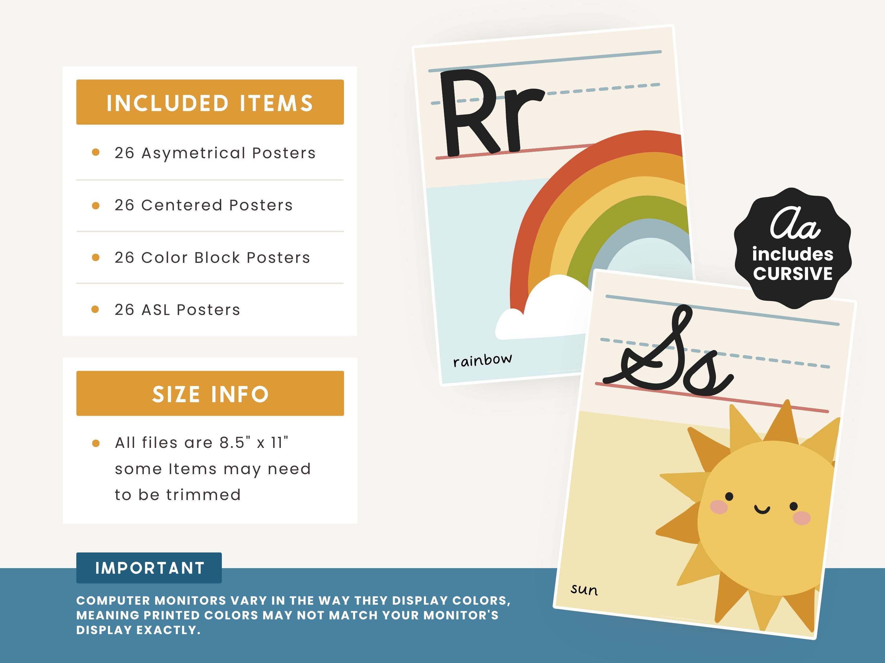 Editable Alphabet Posters | Cursive Classroom Alphabet Decor | ASL ...