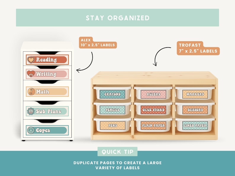 Classroom Labels Editable Templates, Groovy Retro Classroom ...