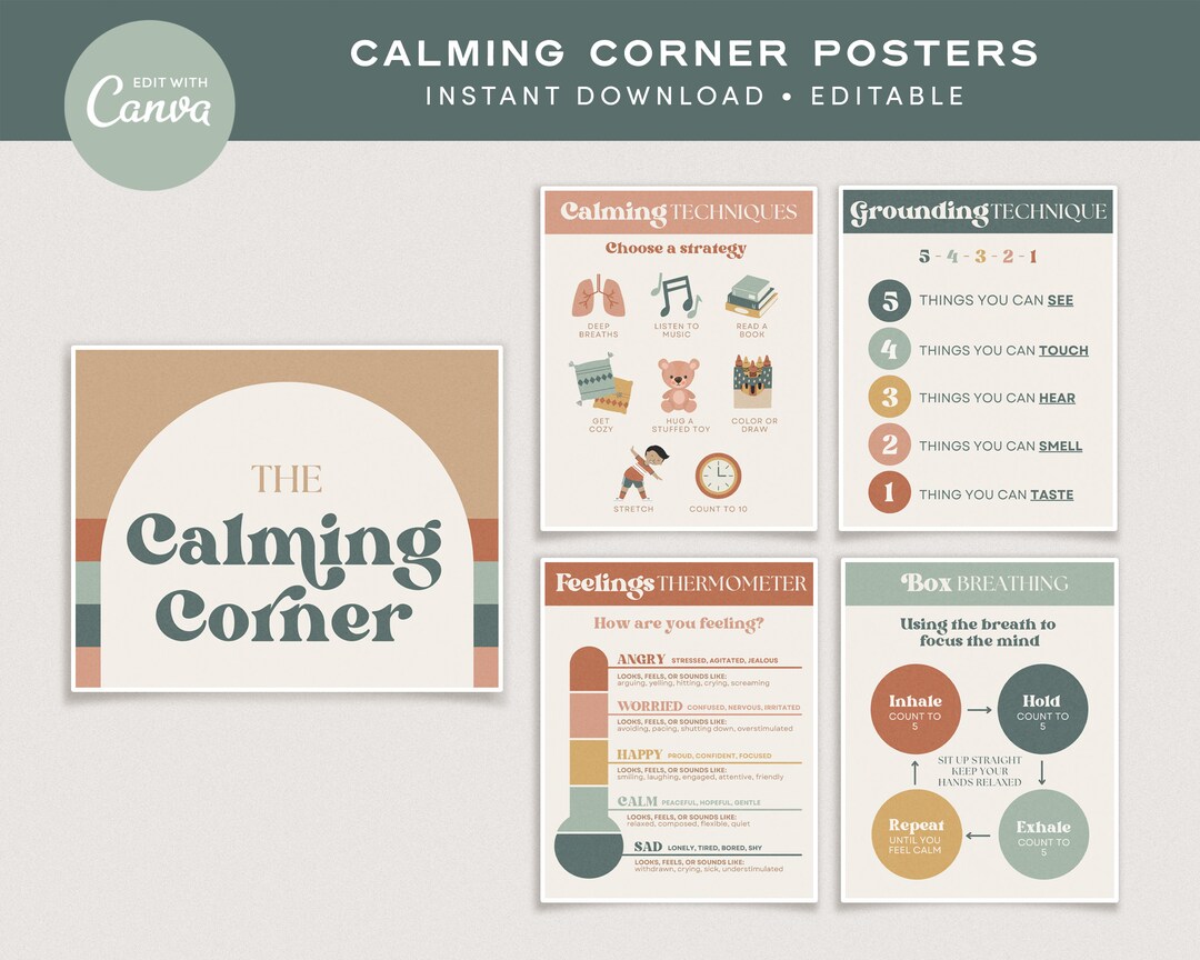 Calming Corner Editable Classroom Printables Calm Down - Etsy