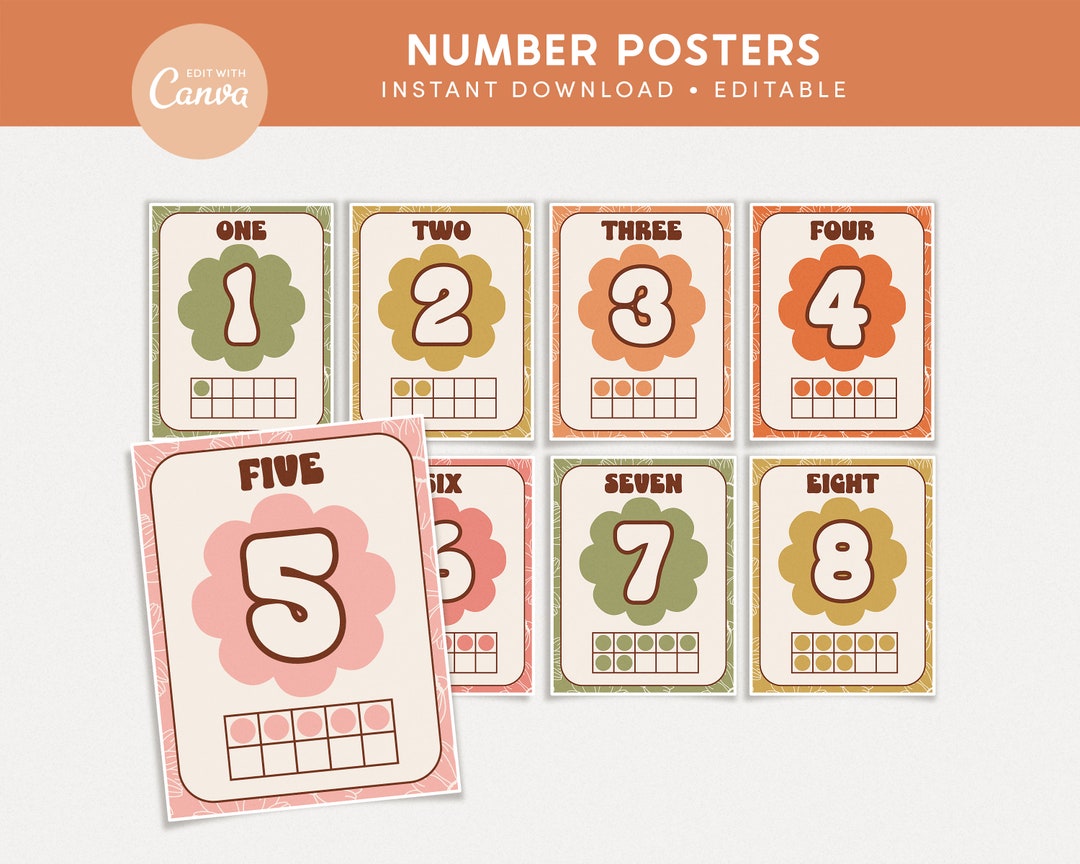 Number Ten Frames Classroom Editable Posters, Retro Groovy Counting ...