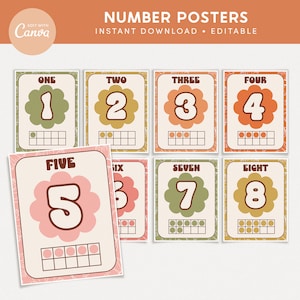 Number Ten Frames Classroom Editable Posters, Retro Groovy Counting ...