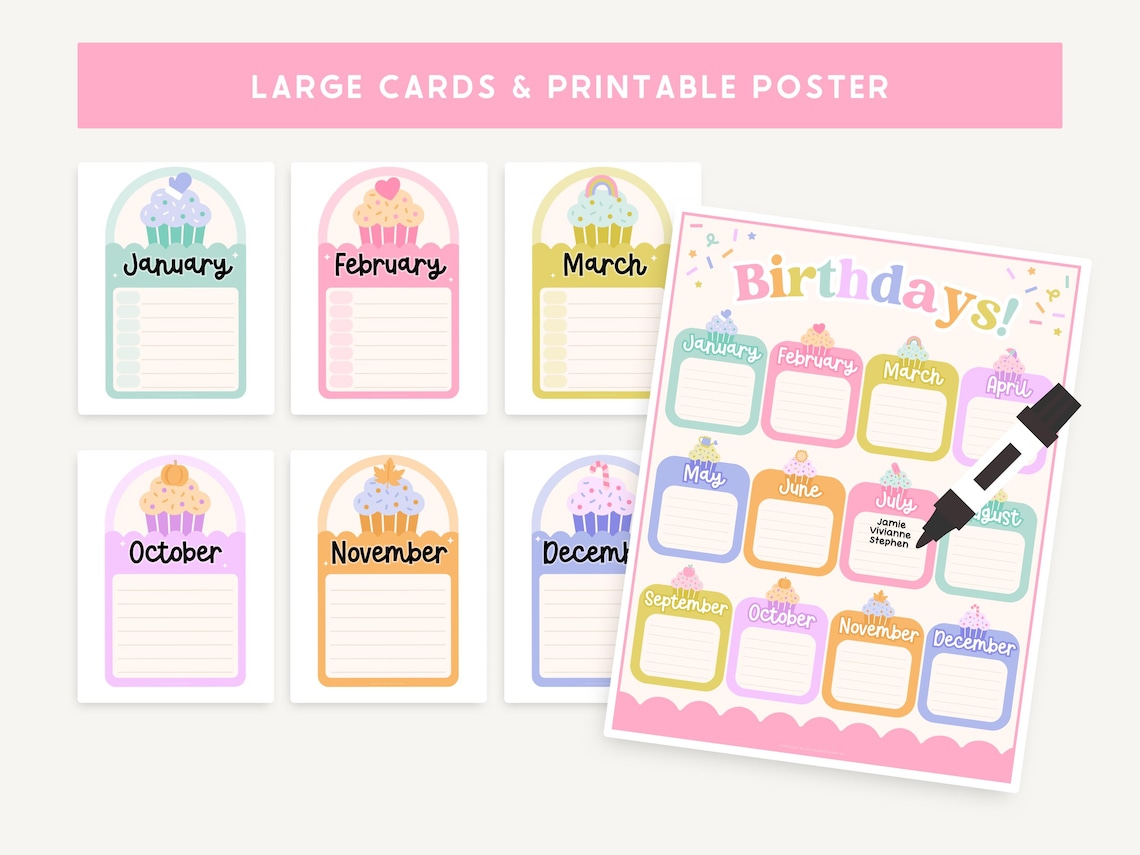 Editable Classroom Birthday Display | Colorful Cupcake Birthday ...