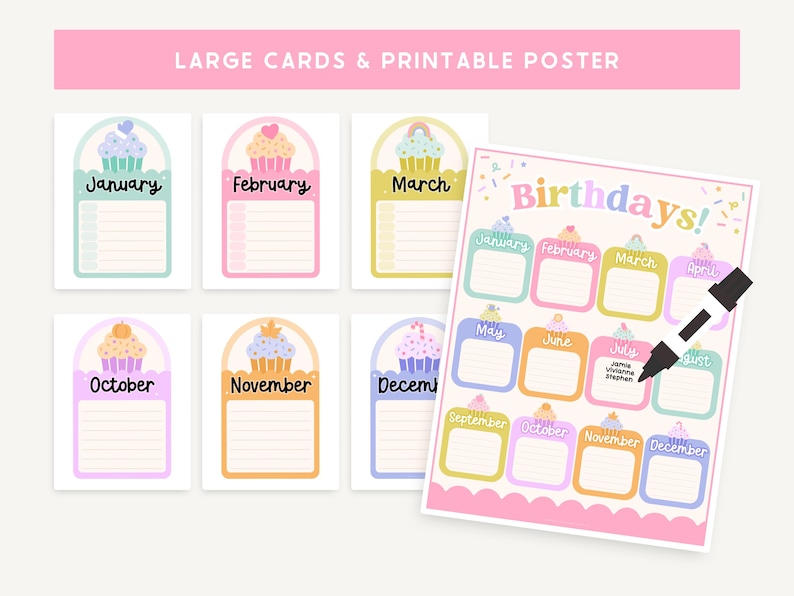 Editable Classroom Birthday Display | Colorful Cupcake Birthday ...