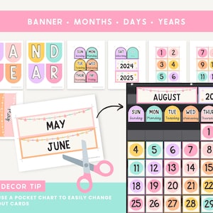 Classroom Calendar Display and Weather Station, Printable Bright Pastel ...