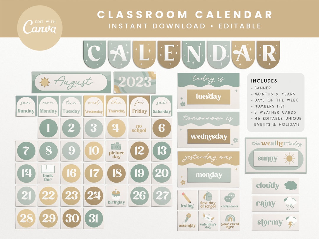 Classroom Calendar Display and Weather Station, Editable Printable ...