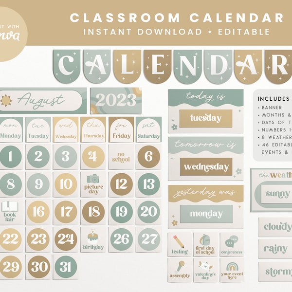 Classroom Calendar Printable - Etsy
