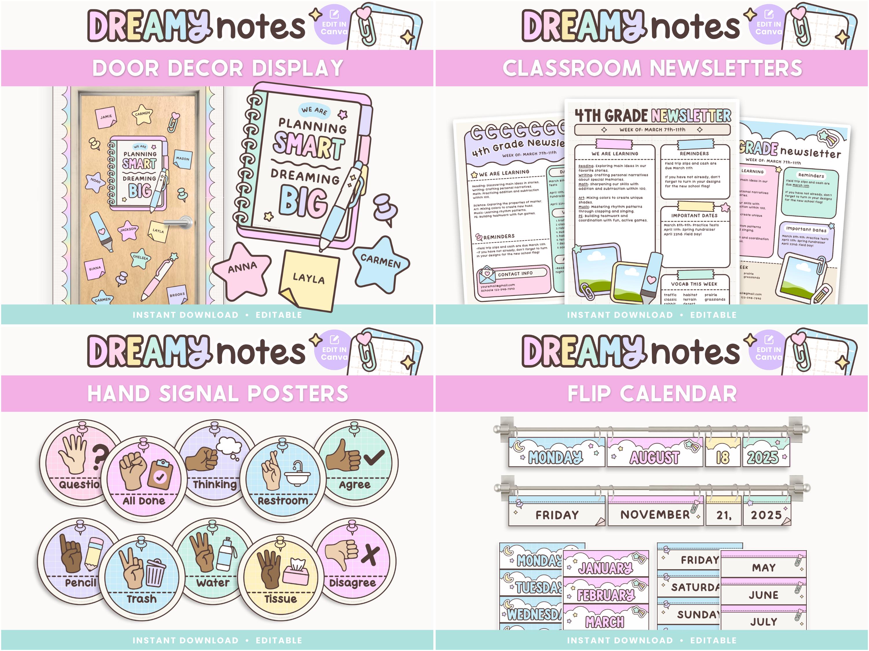 Editable Classroom Dreamy Notes GROWING Printable Bundle, Canva ...