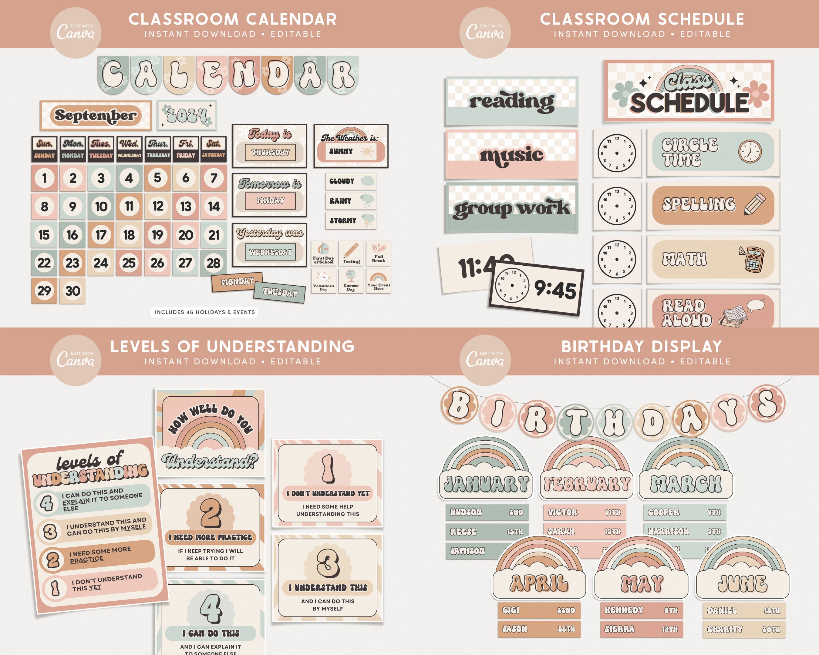 Editable Classroom Retro Pastel Complete Collection Printable Bundle ...