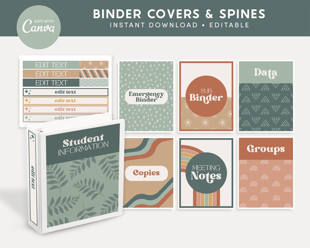 Classroom Binder Covers and Spines, Editable Modern Boho Teacher ...