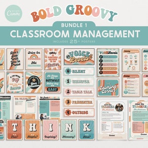 Editable Classroom Management Printable Bundle, Groovy Retro Growth ...