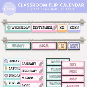 Classroom Flip Calendar Display, Pastel Groovy Classroom Decor ...