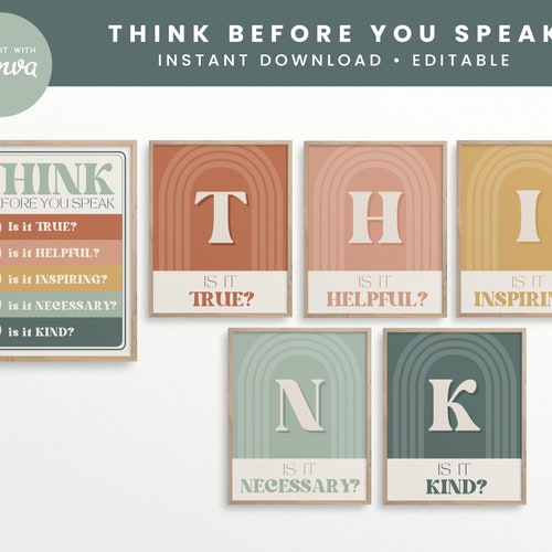 Editable Think Classroom Printable Posters Think Before You - Etsy