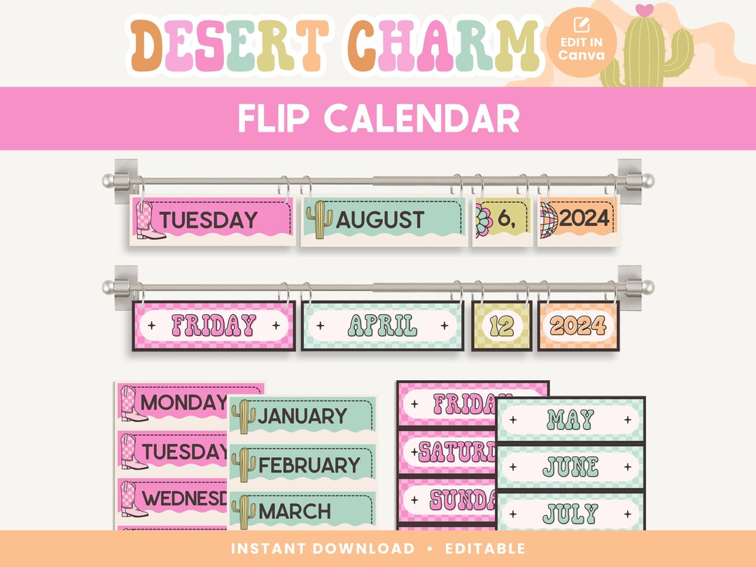 Classroom Flip Calendar Display, Bright Desert Classroom Decor ...