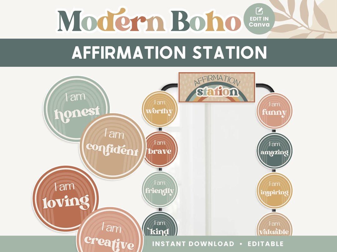 Classroom Affirmation Station Display, Modern Boho Classroom Decor ...