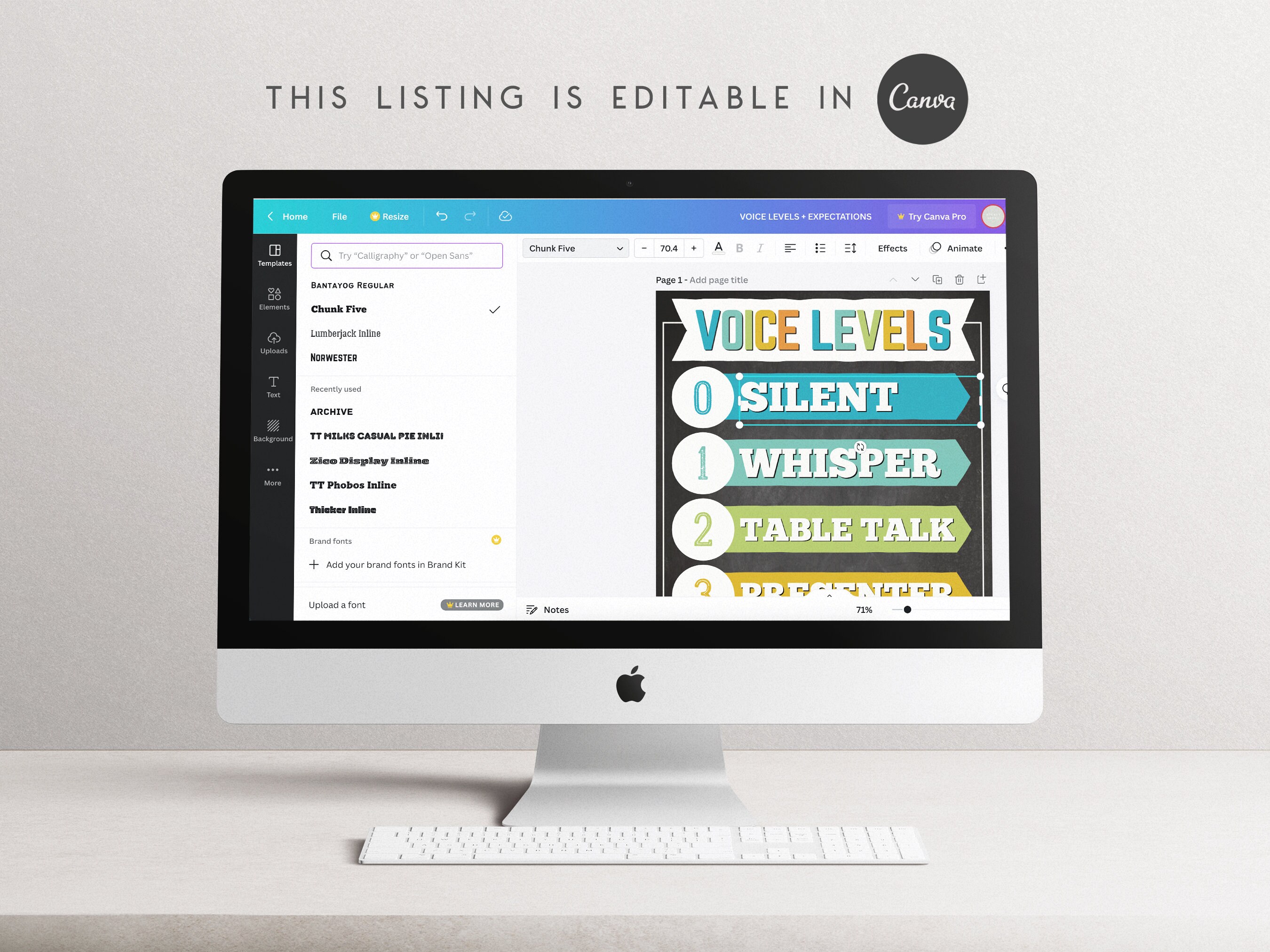 Voice Level Chart Classroom Printable Poster, Editable in Canva ...