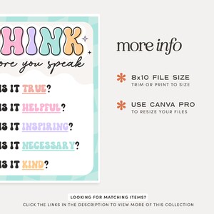 Editable Think Classroom Printable Posters, Think Before You Speak ...