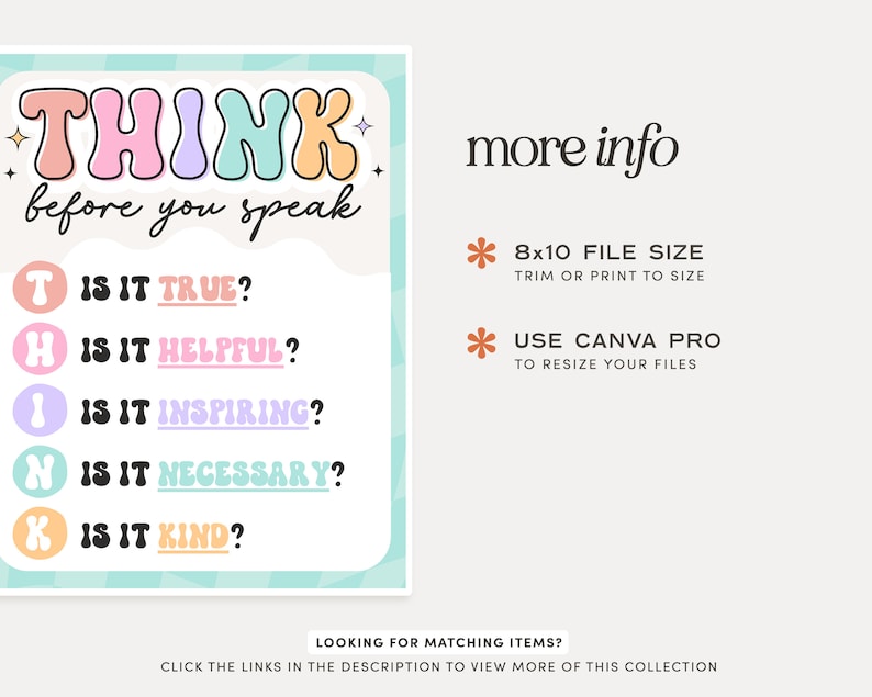 Editable Think Classroom Printable Posters, Think Before You Speak ...